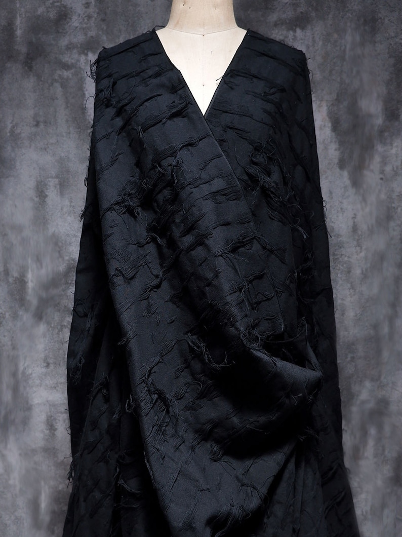 Tattered Jacquard Textured Fabric, Black Fabric, Washed Distressed ...