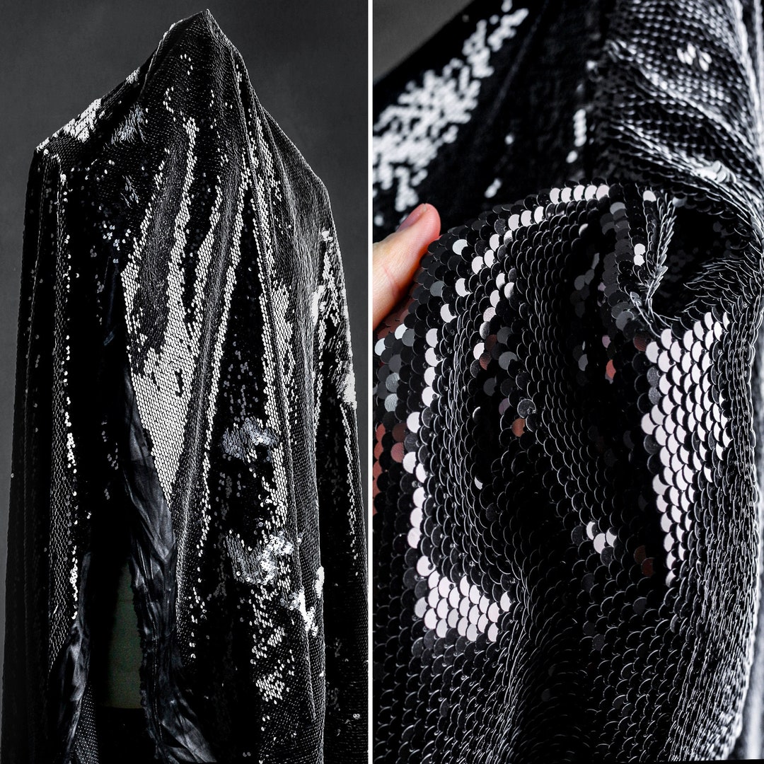 Sequin Fabric- Black White Sparkle Fabric- Discoloration Fabric- Sequin ...