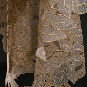 Gold Leaf Embroidery Lace Fabric, Embroidered Mesh Fabric, Hollow Out ...