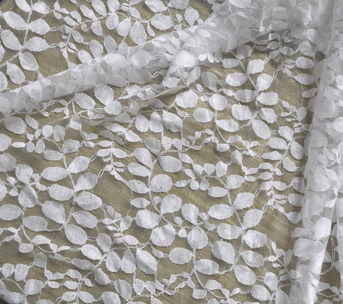 Embroidered Tulle Fabric, White Lace Fabric, Leaves Pattern Fabric ...