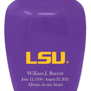 LSU Tigers Louisiana State University Memorial Cremation Urn --- Purple ...