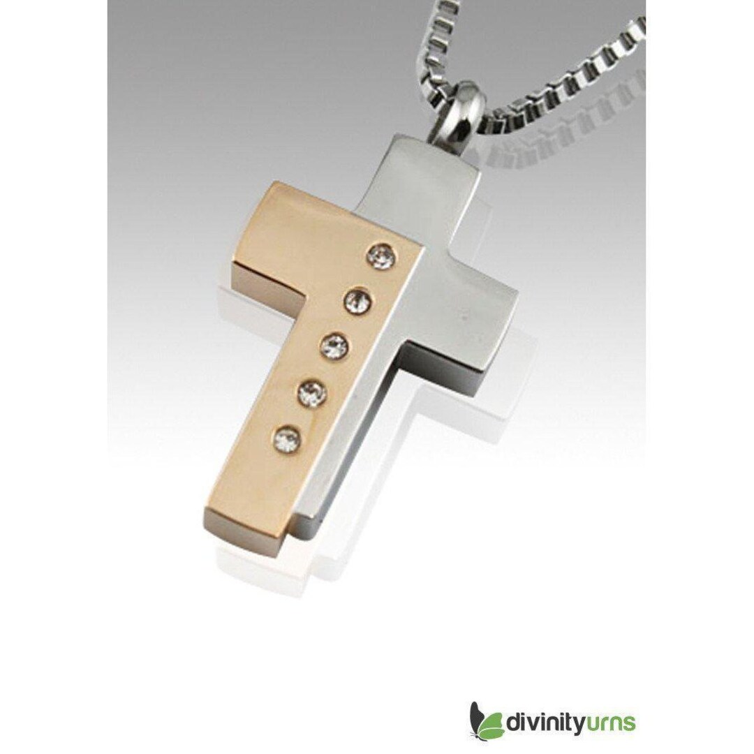 Bi-color Cross Keepsake Cremation Pendant Jewelry - Etsy
