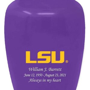 LSU Tigers Louisiana State University Memorial Cremation Urn --- Purple ...