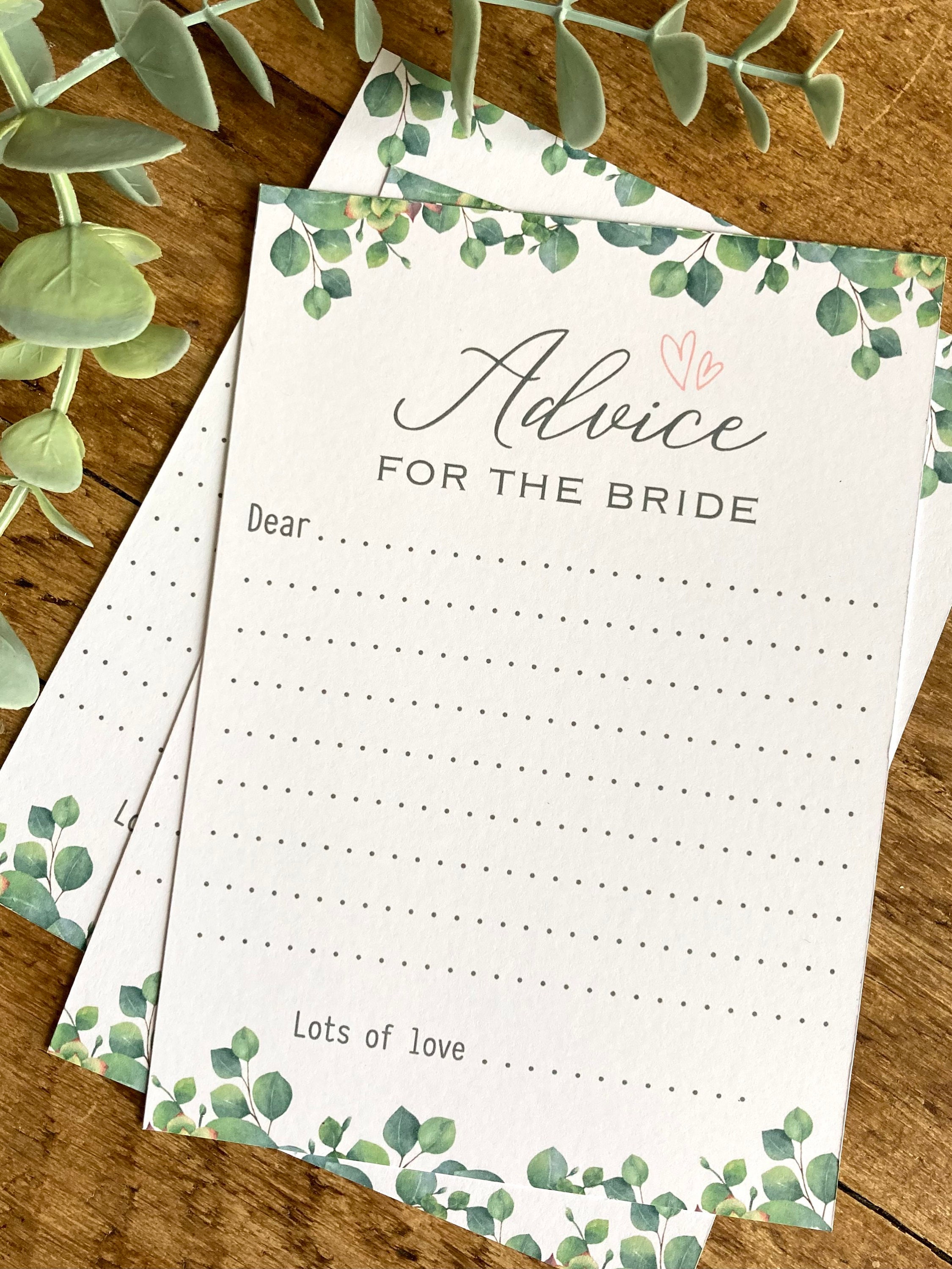 Advice for the Bride A6 Cards. Hen Do Party Game Set. Hen Party ...