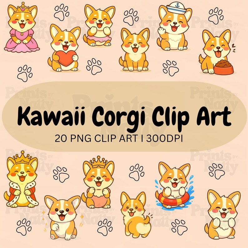 Kawaii Corgi Clipart, Puppy PNG Stickers (digital Download) - Etsy