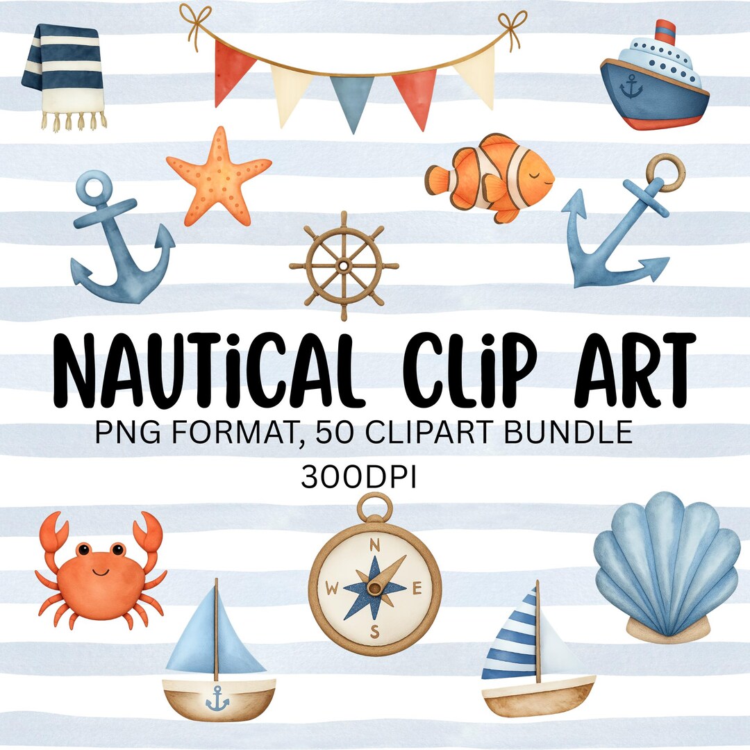 Nautical Watercolor Clipart Bundle: Sea, Ocean, Boat Designs (PNG) - Etsy