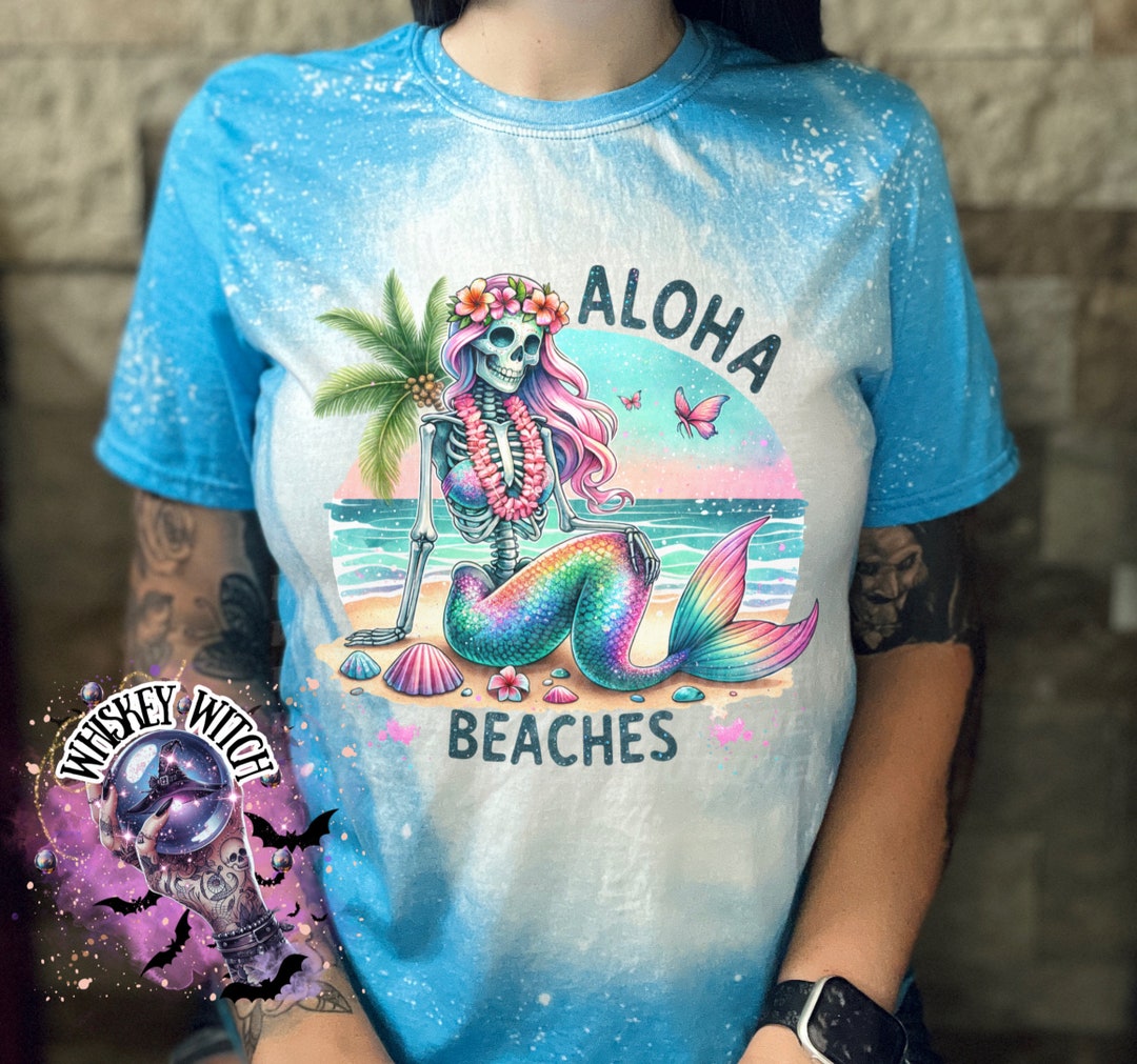 Skeleton Mermaid Aloha Beaches Shirt, Spooky Tropical Summer Tee - Etsy