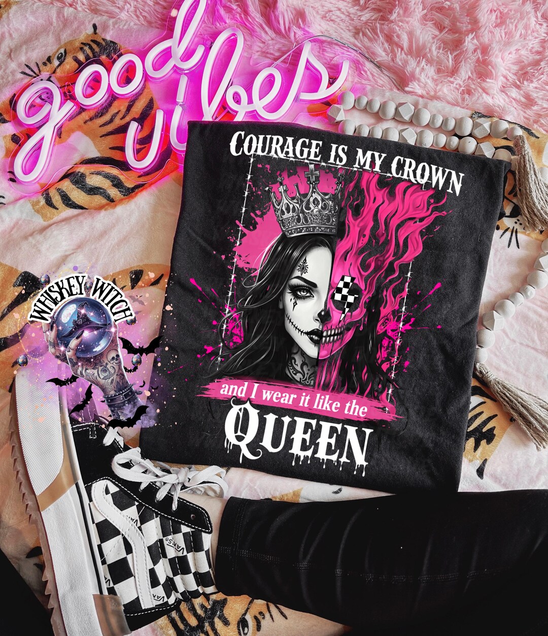 Courage is My Crown Goth Shirt, Pink Skull Queen Graphic Tee, DTF ...