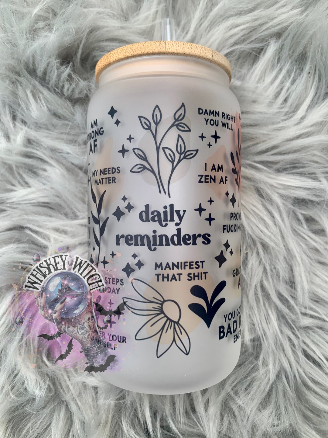 Daily Reminders 16oz Glass Iced Coffee Cup With Lid & Straw - Etsy