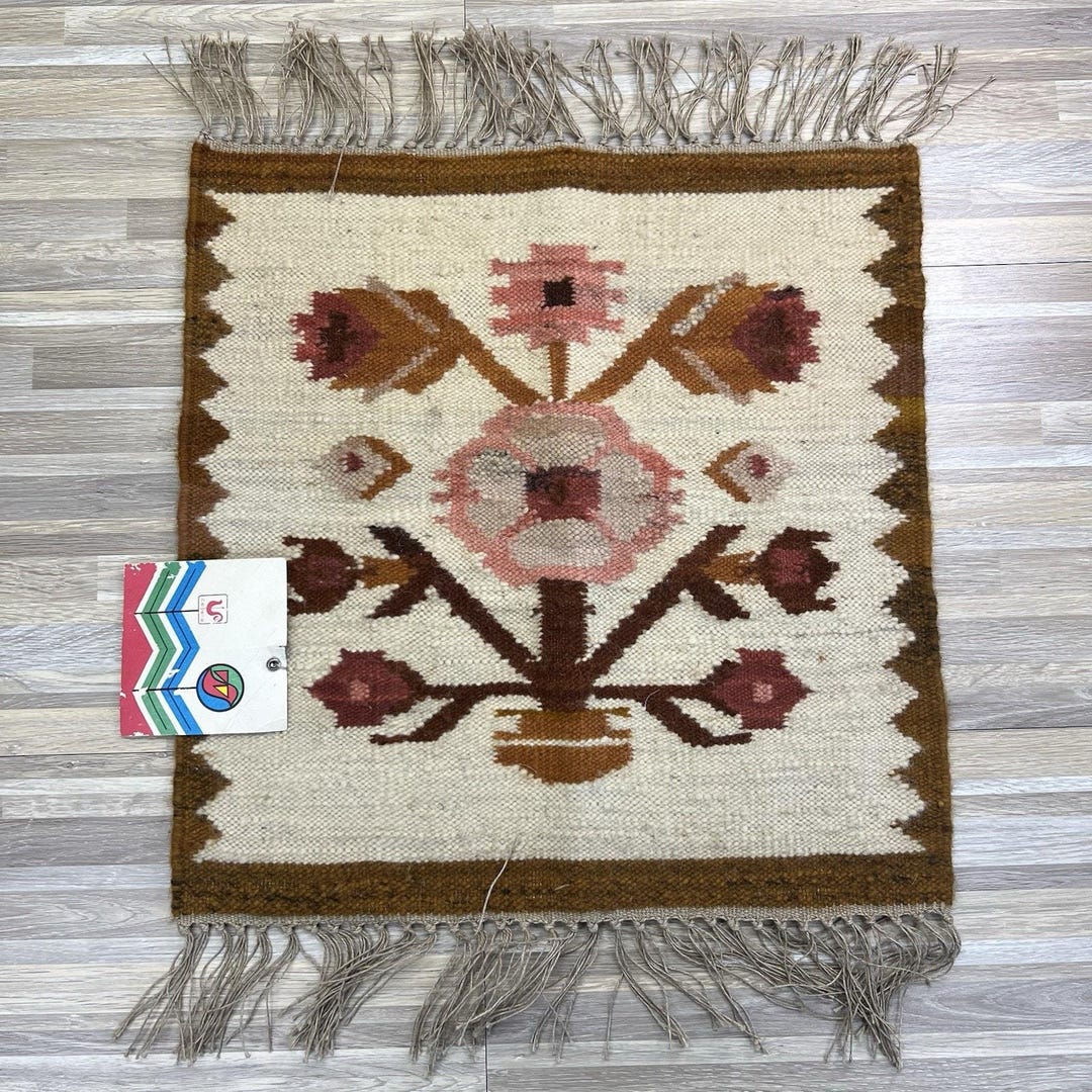 VTG Cepelia Kilim Polish Small Hand Woven Rug Decor Original Tag 20 ...