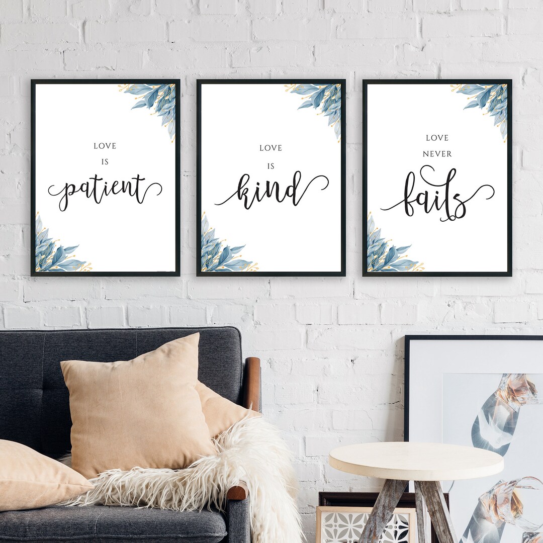 Biblical Wall Decor, Love Verse Print, Set of 3 Prints, Bible Verse ...