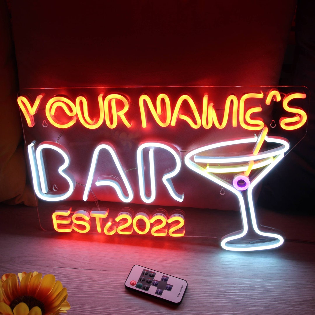 Name Personalized Cocktail Glass Bar Extra-large Ultra-bright LED Neon ...