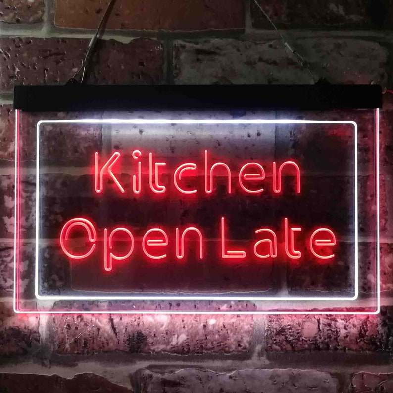 Kitchen Open Late Night Eat Restaurant Open Dual Color LED Neon Sign ...