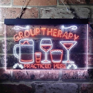 Beer Cocktails Group Therapy Practiced Here Humor Dual Color LED Neon ...