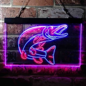 Pike Fish Cabin Game Room Dual Color LED Neon Sign St6-i3724 - Etsy