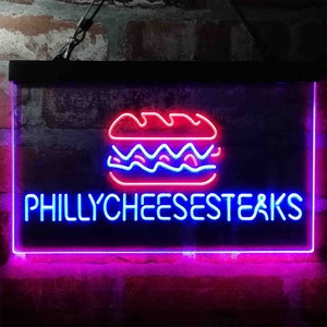 Philly Cheese Steaks Burger CafÃ© Dual Color LED Neon Sign St6-i4028 - Etsy