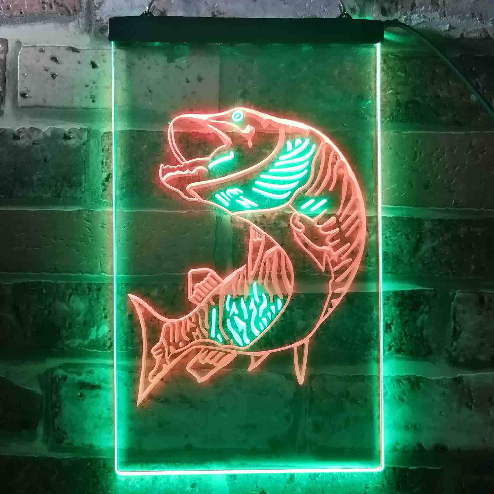 Fish Fly Fishing Cabin Den Display Dual Color LED Neon Sign St6-s0073 ...