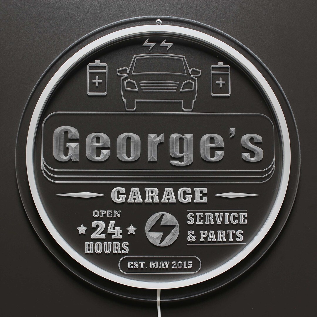 Garage With Car and Battery Decor Ultra-bright Lite LED Neon Round Sign ...