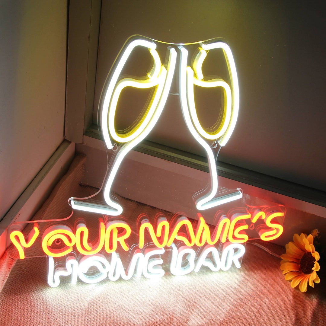 Name Personalized Champagne Glass Home Bar Extra-large Ultra-bright LED ...