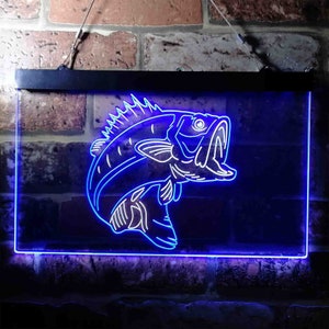 Bass Fish Cabin Game Room Dual Color LED Neon Sign St6-i3715 - Etsy