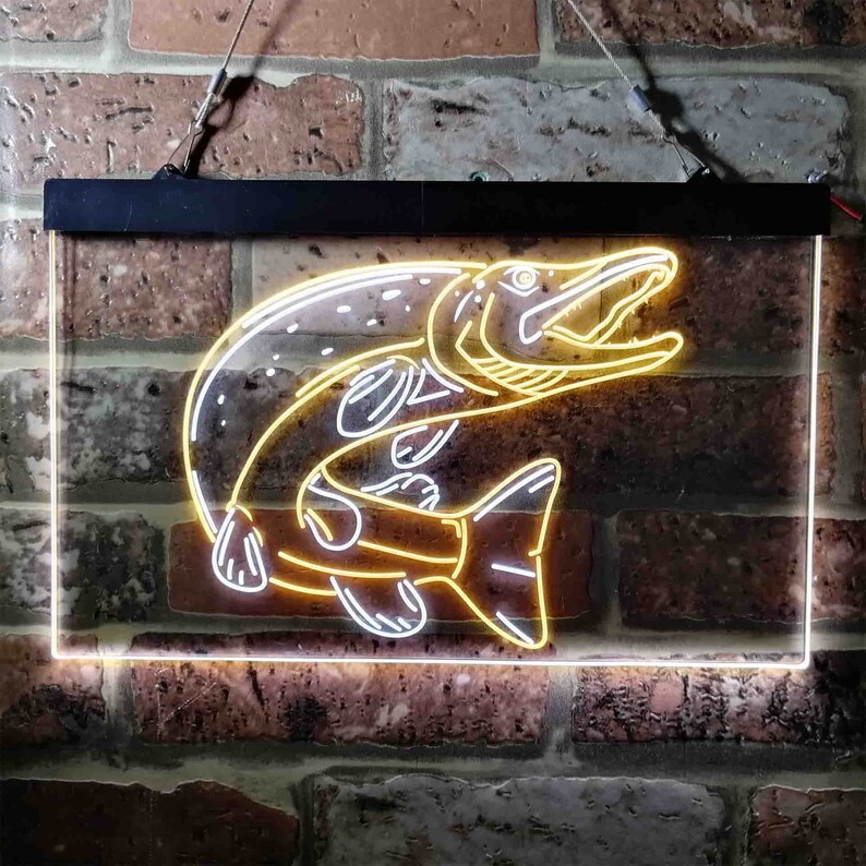 Pike Fish Cabin Game Room Dual Color LED Neon Sign St6-i3724 - Etsy