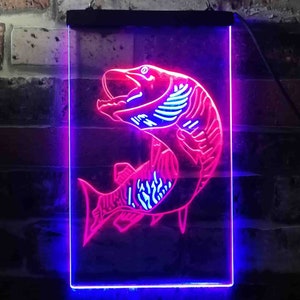 Fish Fly Fishing Cabin Den Display Dual Color LED Neon Sign St6-s0073 ...