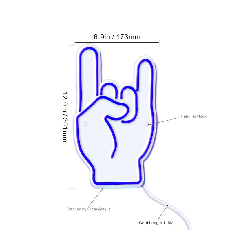 Rock on Hand Sign Kid Room Flex Silicone LED Neon Sign - Etsy
