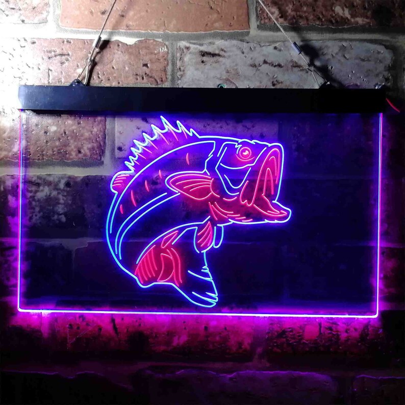 Bass Fish Cabin Game Room Dual Color LED Neon Sign St6-i3715 - Etsy