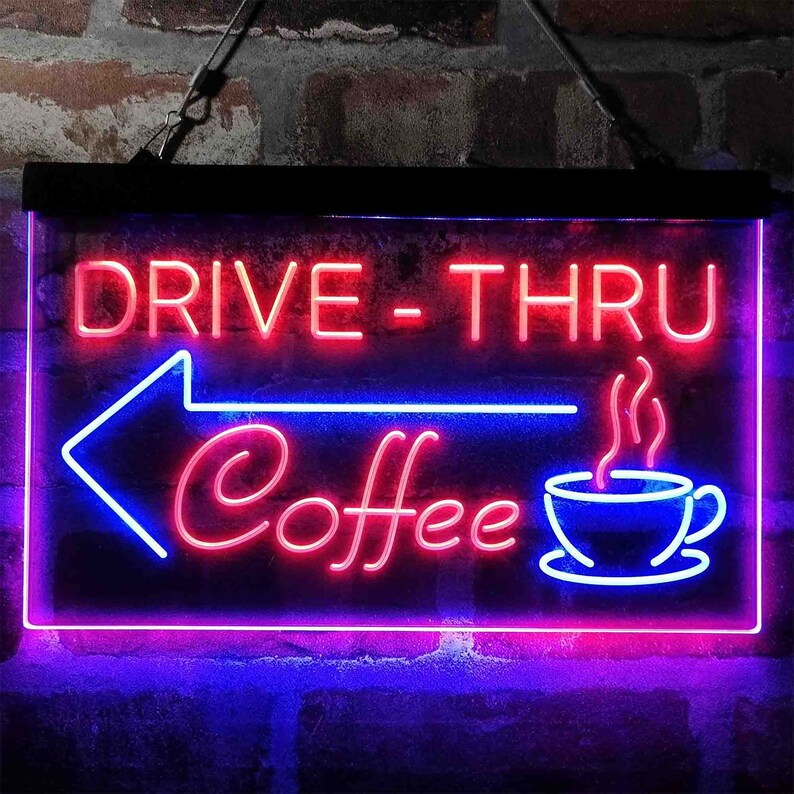 Drive Thru Coffee Shop Arrow Left Dual Color LED Neon Sign - Etsy