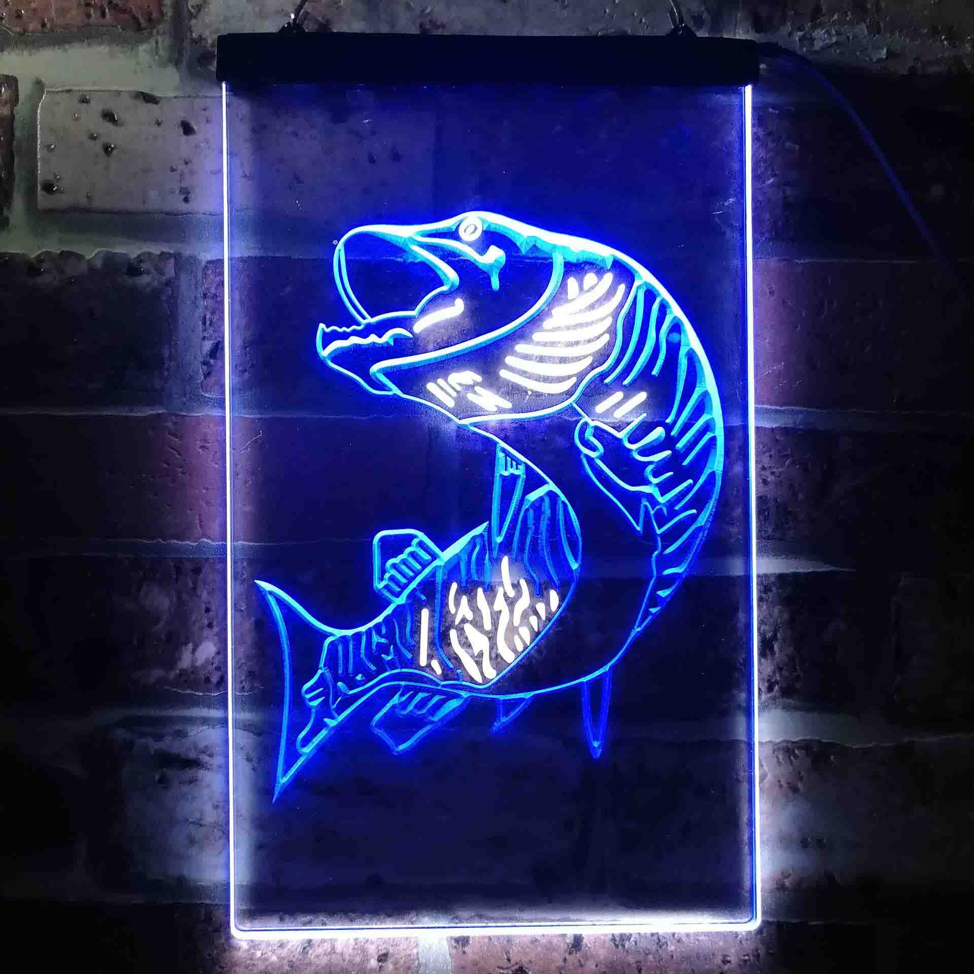 Fish Fly Fishing Cabin Den Display Dual Color LED Neon Sign St6-s0073 ...
