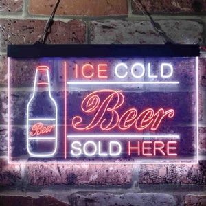 Ice Cold Beer Sold Here Bar Pub Club Decoration Dual Color LED Neon ...
