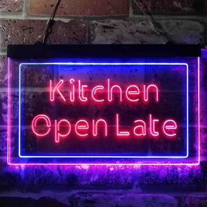 Kitchen Open Late Night Eat Restaurant Open Dual Color LED Neon Sign ...