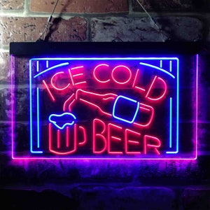 Ice Cold Beer Bar Pub Club Dual Color LED Neon Sign St6-i3634 - Etsy