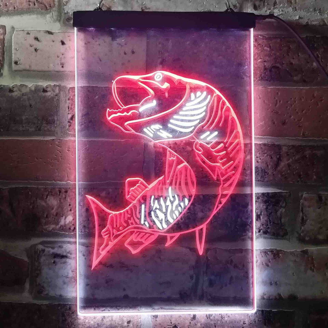 Fish Fly Fishing Cabin Den Display Dual Color LED Neon Sign St6-s0073 ...