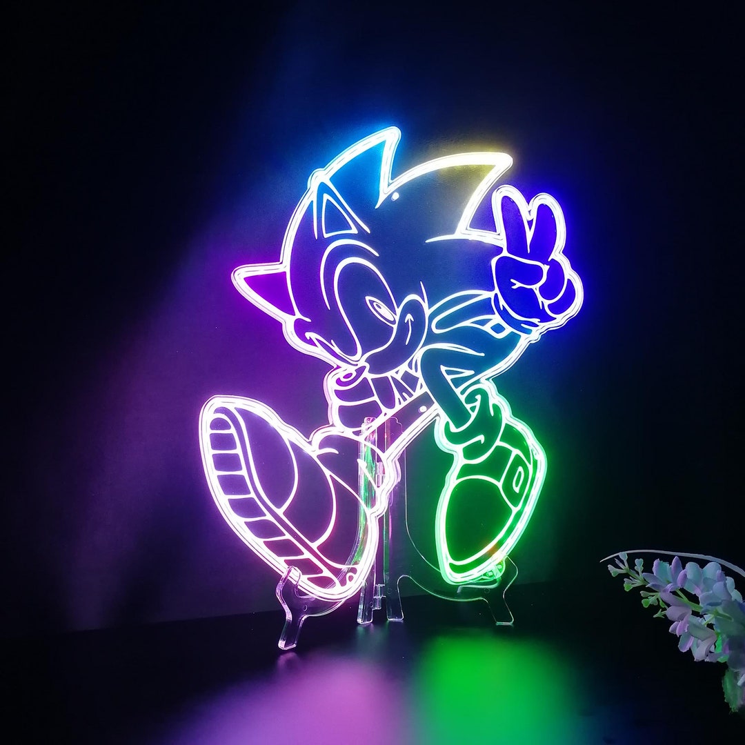 Hedgehog Sonic RGB Edge Light LED Sign, Kids Room Night Light Wall ...