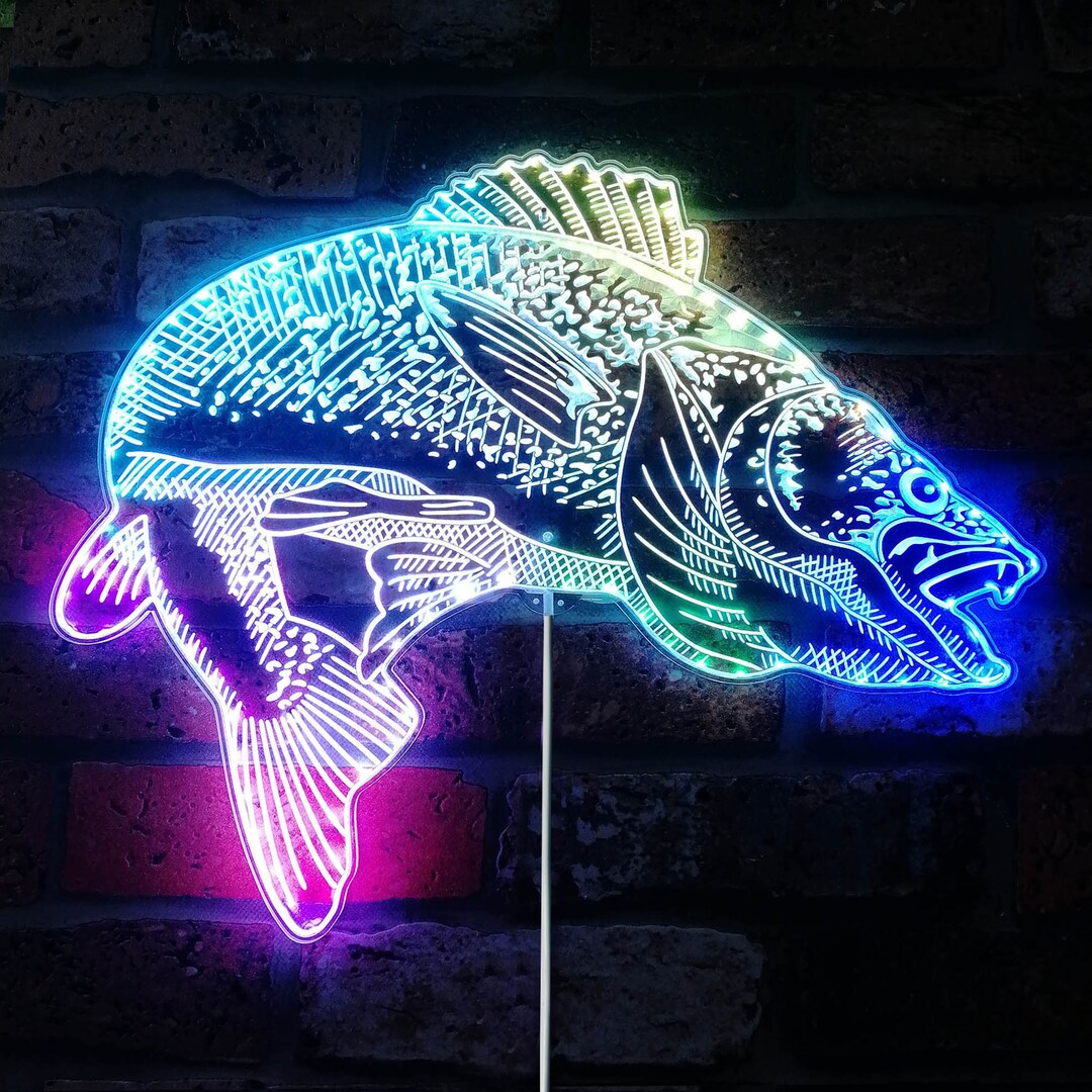 Walleye Fish Fishing Cabin RGB Dynamic Glam LED Sign Multicolor Dynamic ...