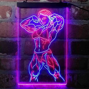 Work for It Muscle Woman Fitness Club Display Dual Color LED Sign St6 ...