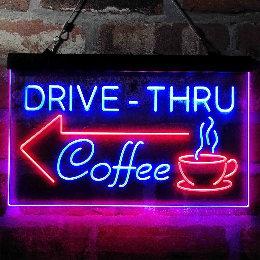 Drive Thru Coffee Shop Arrow Left Dual Color LED Neon Sign St6-i3997 - Etsy