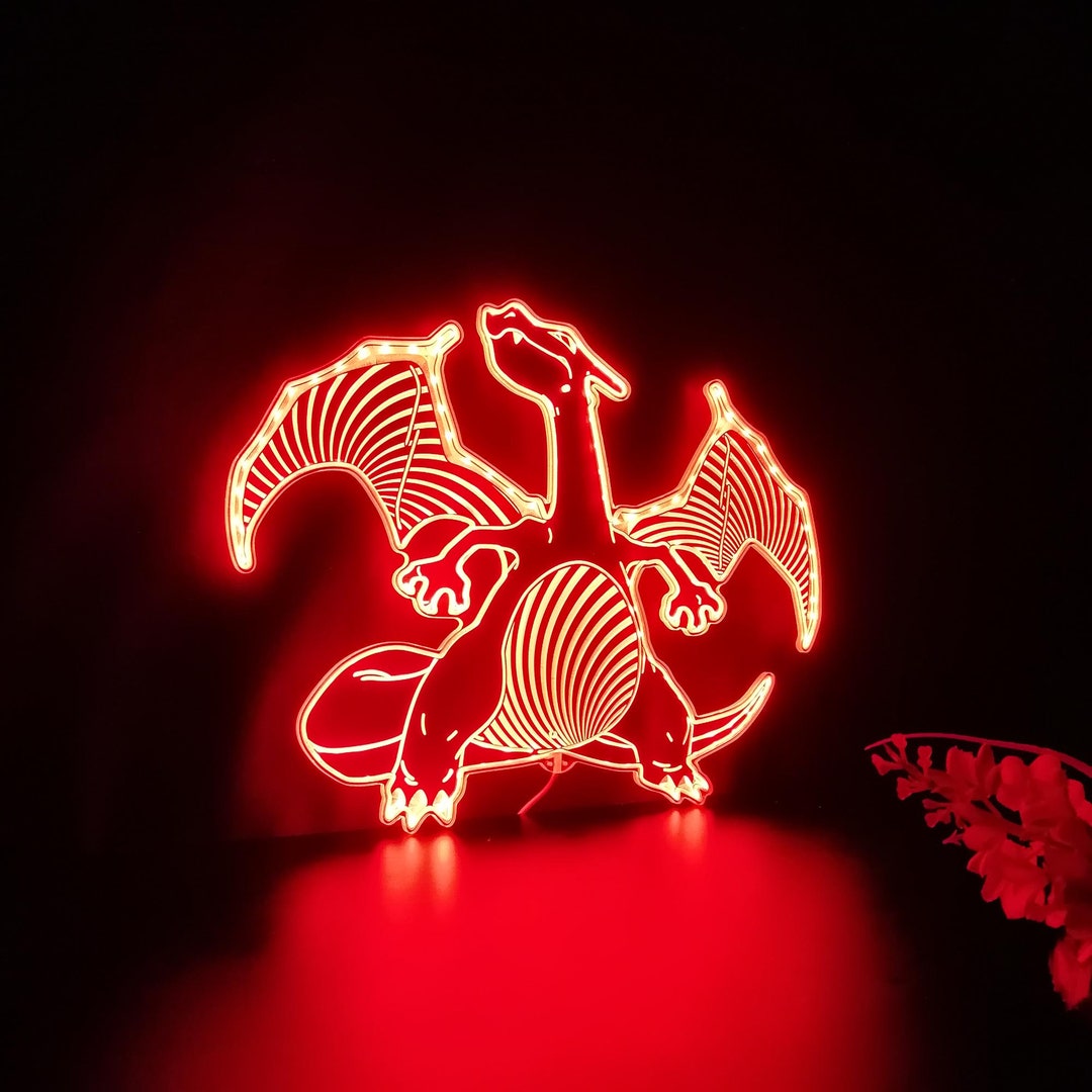 Charizard Lizardon RGB Edge Light LED Sign, Night Light Wall Decor ...