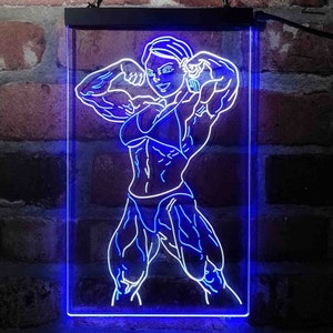 Work for It Muscle Woman Fitness Club Display Dual Color LED Sign St6 ...