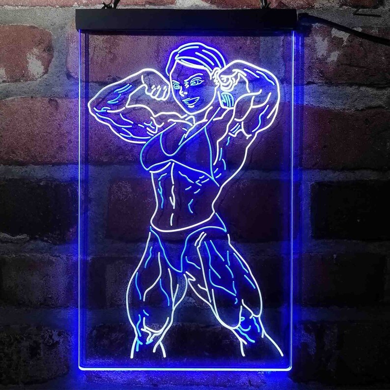 Work for It Muscle Woman Fitness Club Display Dual Color LED - Etsy