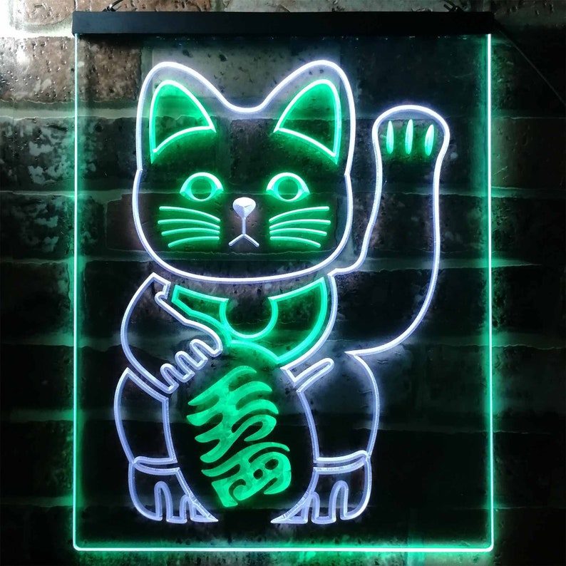 Maneki Neko Lucky Cat Welcome Japan Dual Color LED Neon Sign | Etsy