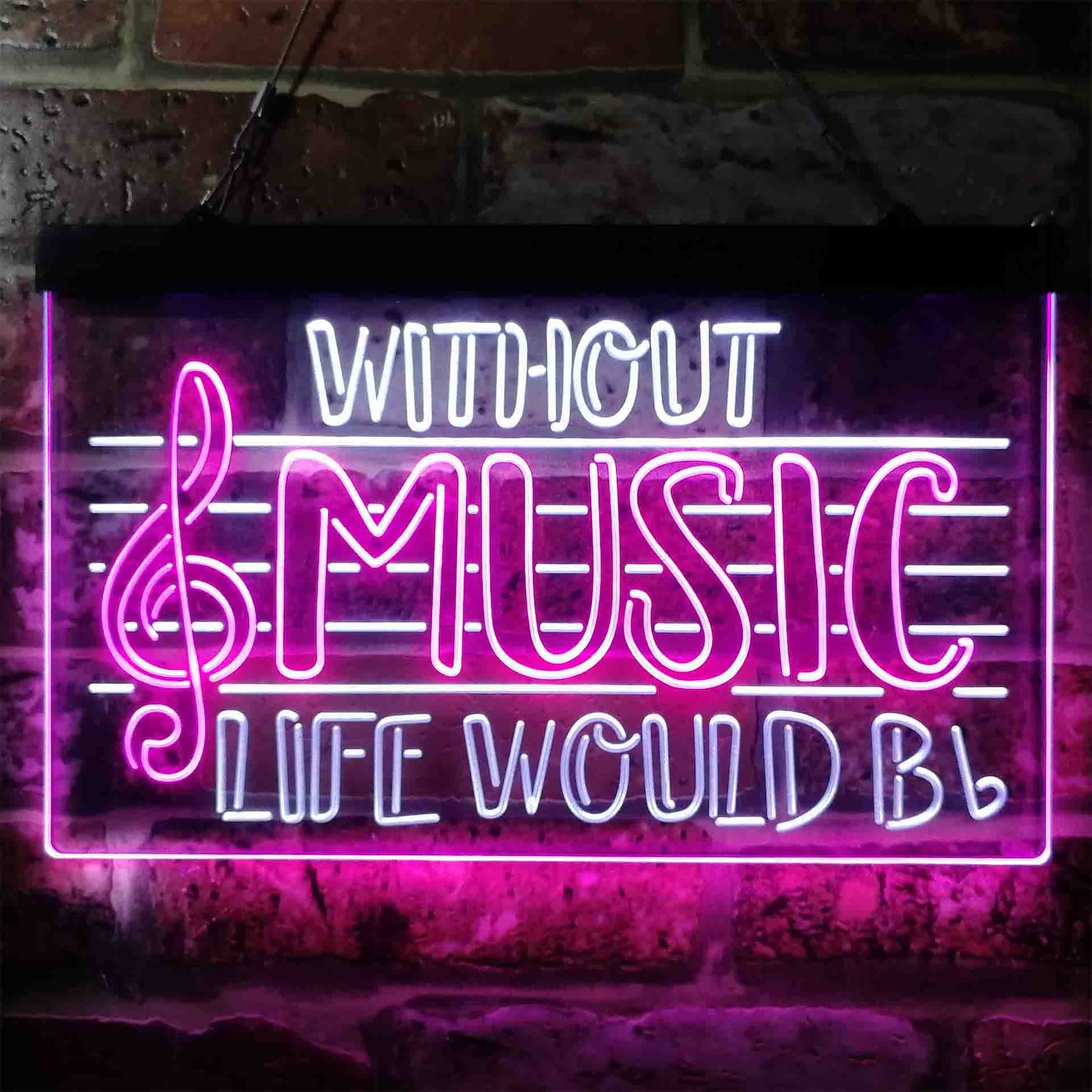 Without Music Life Would Be Flat B-flat Note Dual Color LED Neon Sign ...