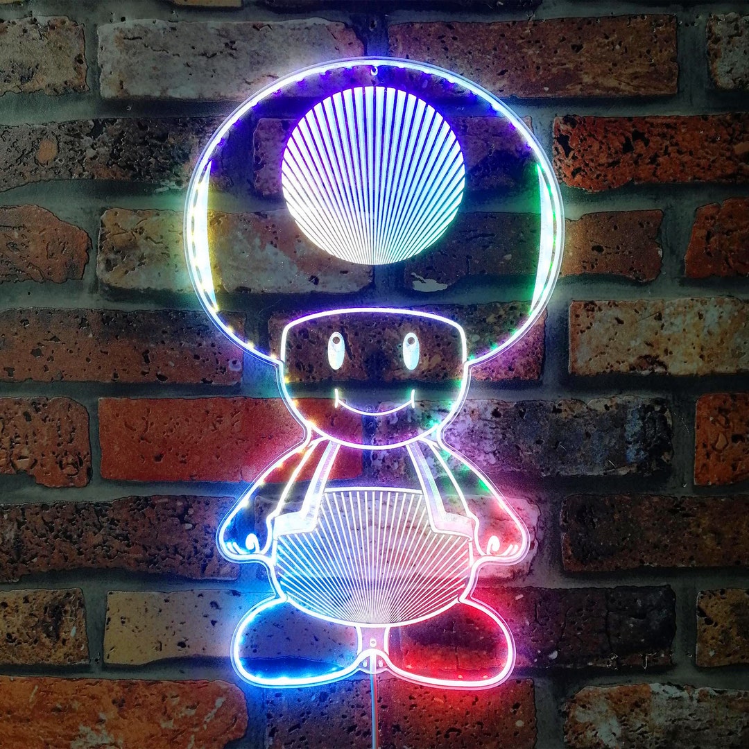 Mushroom Toad RGB Edge Light LED Sign, Fandom Night Light Wall Decor ...