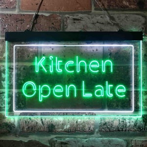 Kitchen Open Late Night Eat Restaurant Open Dual Color LED Neon Sign ...