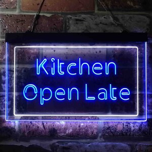 Kitchen Open Late Night Eat Restaurant Open Dual Color LED Neon Sign ...