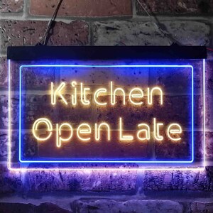 Kitchen Open Late Night Eat Restaurant Open Dual Color LED Neon Sign ...