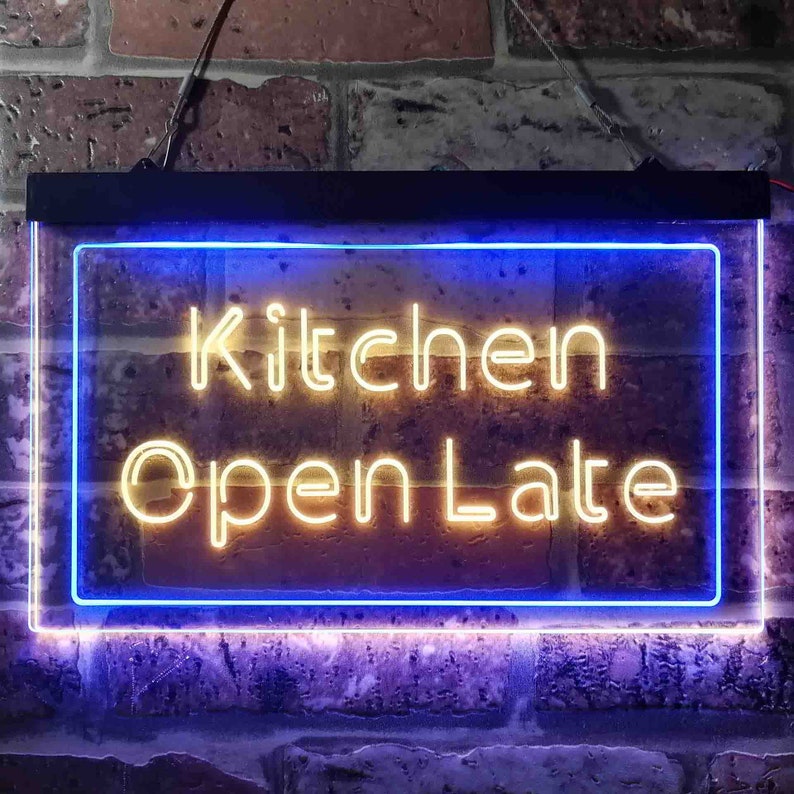Kitchen Open Late Night Eat Restaurant Open Dual Color LED Neon Sign ...