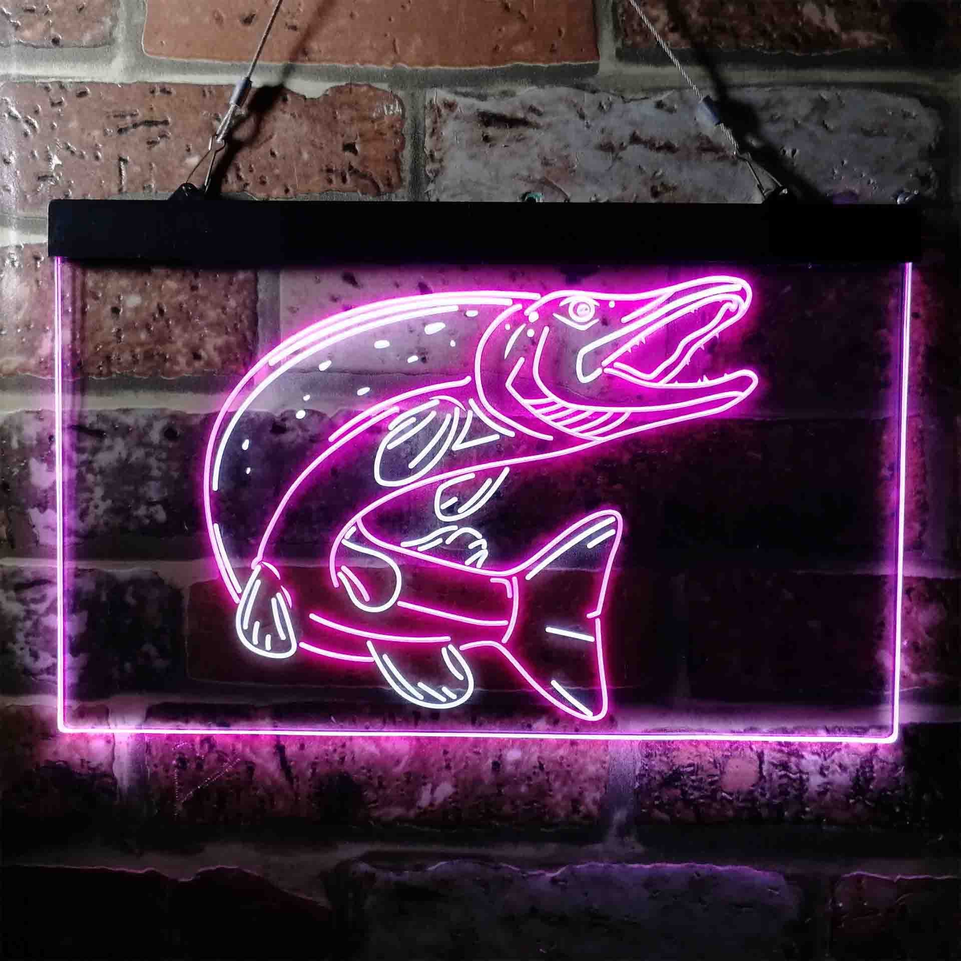 Pike Fish Cabin Game Room Dual Color LED Neon Sign St6-i3724 - Etsy