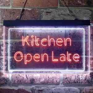 Kitchen Open Late Night Eat Restaurant Open Dual Color LED Neon Sign ...